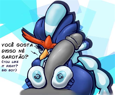 Rule 34 Anthro Avian Big Penis Bird Blue Body Blue Eyes Blue Nipples Breast Grab Breast Play