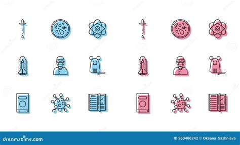 Set Line Book Bacteria Pipette Notebook Assistant Rat Space