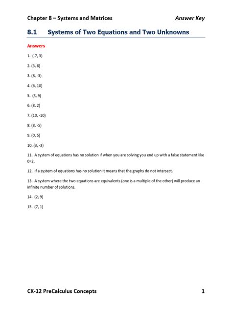 Answer Key Ck 12 Chapter 08 Precalculus Concepts Pdf Matrix Mathematics Determinant