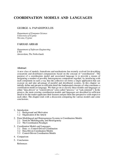 Pdf Coordination Models And Languages Farhad Arbab