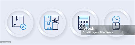 시계 계산기 창고 상자 및 판지 마분지 아이콘으로 라인 골판지 상자를 설정하십시오 벡터 공장 산업 건물에 대한 스톡 벡터 아트 및 기타 이미지 Istock