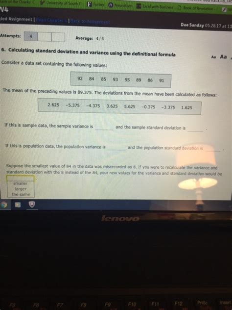 Solved Consider A Data Set Containing The Following Values