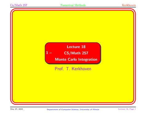 Monte Carlo Integration Numerical Methods Cs 257 Docsity
