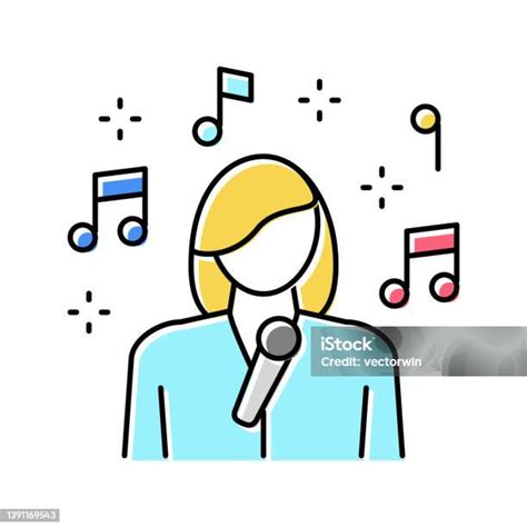 마이크 컬러 아이콘 벡터 일러스트로 노래를 부르는 가수 여성 Classical Concert에 대한 스톡 벡터 아트 및 기타 이미지 Classical Concert