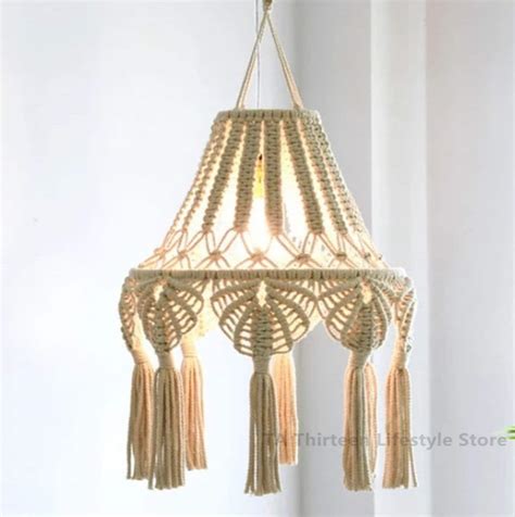 Macrame Boho Light Shade Hanging Lamp Boho Nursery Decor Etsy