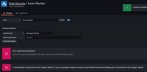 Azure Monitor Datasource Isnt Working Error Azure Log Analytics Requires Access To Azure
