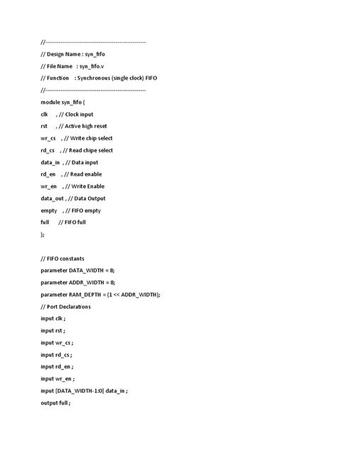 Synchronous Fifo Pdf Parameter Computer Programming Digital