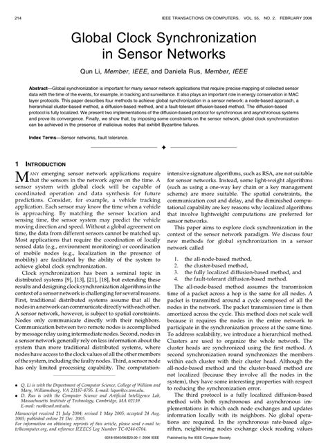 Pdf Global Clock Synchronization In Sensor Networks
