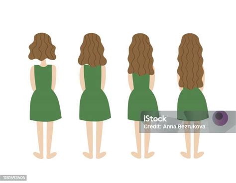 다른 머리 길이와 녹색 드레스소녀 광장에서 길게 흰색 배경의 벡터 그림 갈색 머리에 대한 스톡 벡터 아트 및 기타 이미지 갈색 머리 건강한 생활방식 기대 Istock