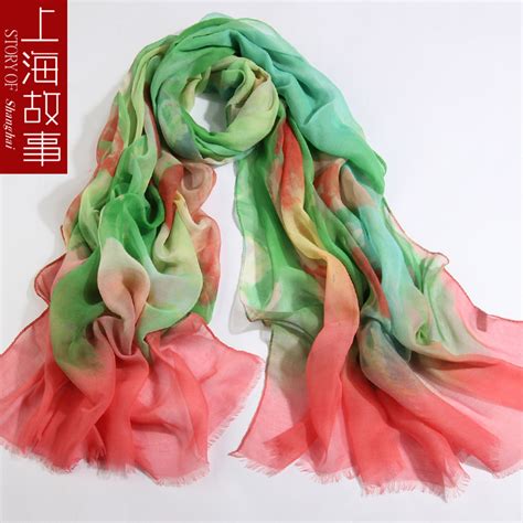 上海故事丝巾长款春秋冬季女冬天高档雪纺纱巾长方形百搭围巾披肩 含笑深山