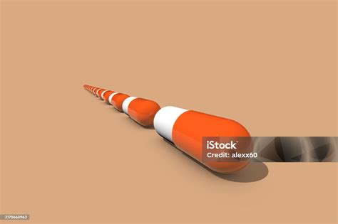 빨간색과 흰색 의료 알약 3d는 베이지 색 배경에 렌더링됩니다 알약은 기차 자동차와 같습니다 빠른 도움의 개념 0명에 대한 스톡