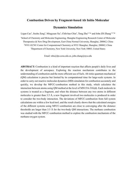 Pdf Combustion Driven By Fragment Based Ab Initio Molecular Dynamics Simulation