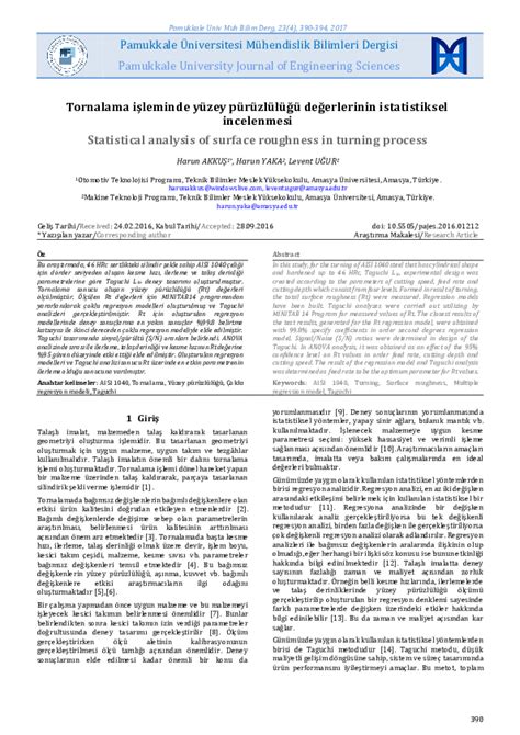 Pdf Statistical Analysis Of Surface Roughness In Turning Process