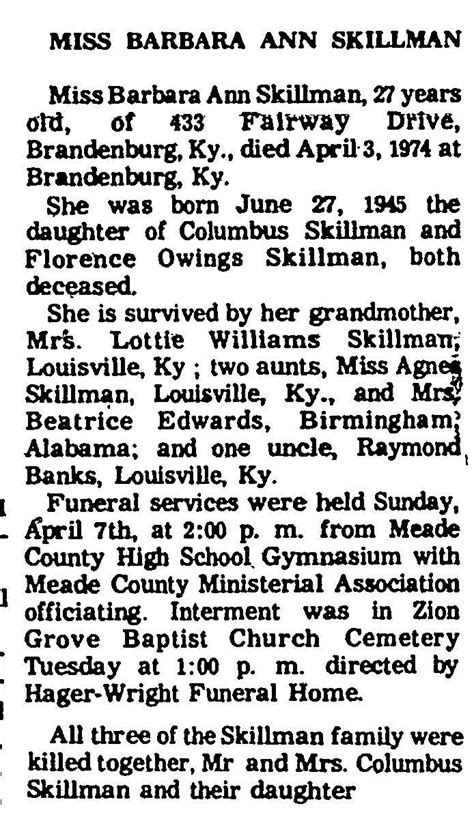 Barbara Ann Skillman 1945 1974 Find A Grave Memorial