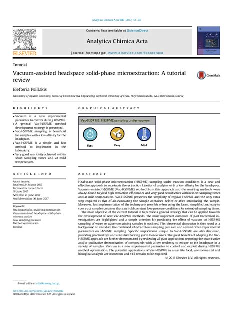 Pdf Vacuum Assisted Headspace Solid Phase Microextraction A Tutorial Review