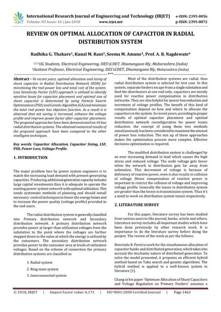 Review On Optimal Allocation Of Capacitor In Radial Distribution System