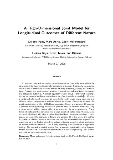 Pdf A High Dimensional Joint Model For Longitudinal Outcomes Of