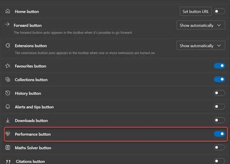 Show Performance Button On Toolbar In Microsoft Edge