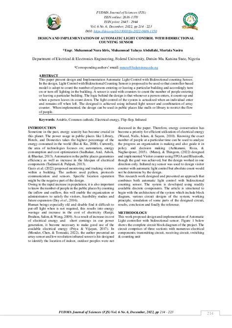 Pdf Design And Implementation Of Automatic Light Control With