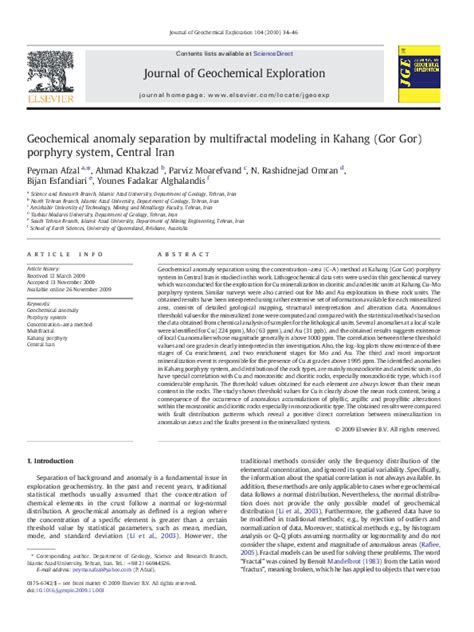 Pdf Geochemical Anomaly Separation By Multifractal Modeling In Kahang