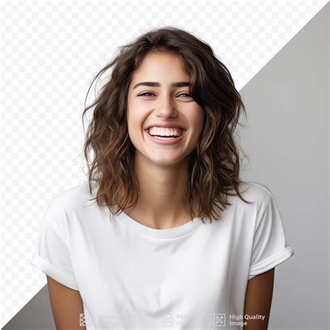 Una Mujer Sonriendo Y Riendo Con Una Camiseta Blanca Que Dice Te Amo