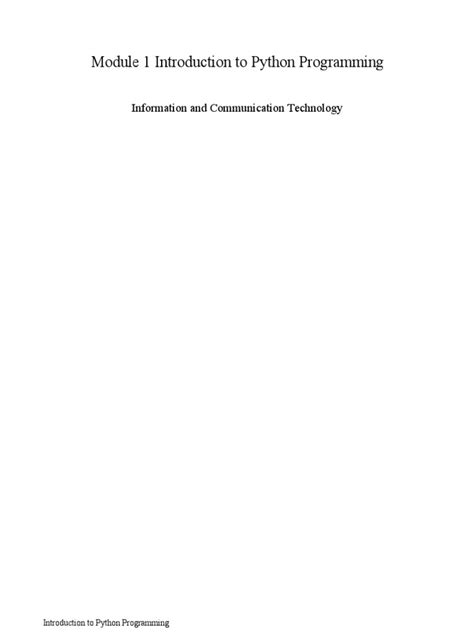 Module 1 Introduction To Python Programming Information And Communication Technology Pdf