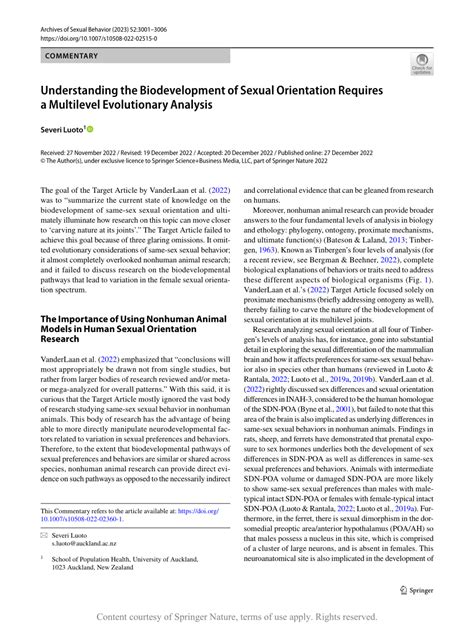 Understanding The Biodevelopment Of Sexual Orientation Requires A Multilevel Evolutionary