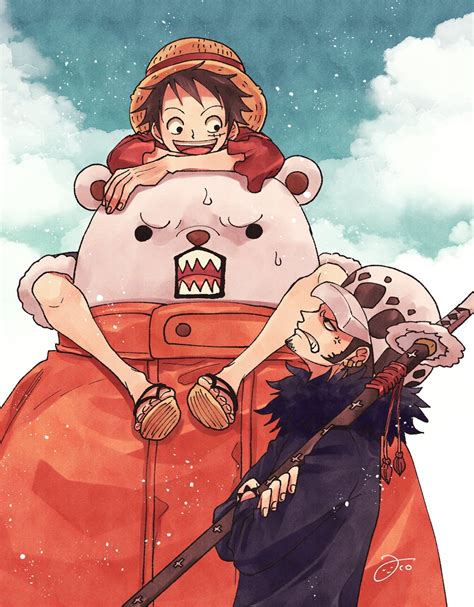 Monkey D Luffy Trafalgar Law And Bepo One Piece Drawn By Aco Peda Danbooru