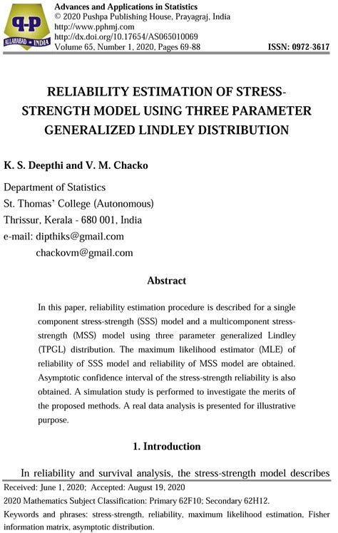 Reliability Estimation Of Stress Strength Model Using Three Parameter Generalized Lindly