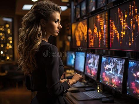 Business Professional Analyzing Data On Multiple Screens Stock Illustration Illustration Of