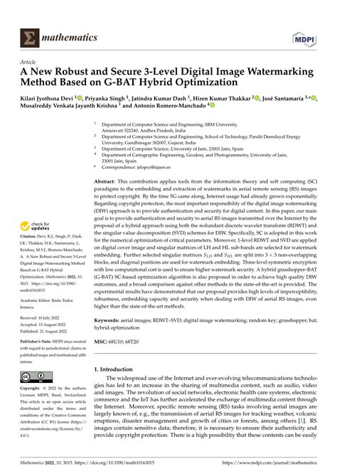 Pdf A New Robust And Secure 3 Level Digital Image Watermarking Method Based On G Bat Hybrid