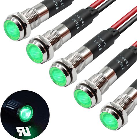 Filn 5pcs 8mm 5 16 Led Indicator Light Led Indicator 12v 24v Metal Pilot Lamp