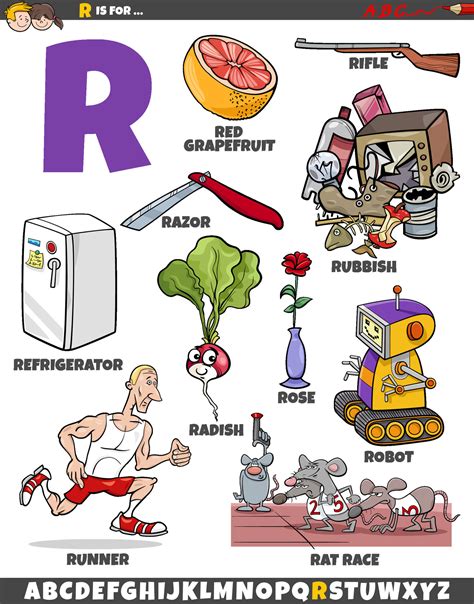 Letter R Set With Cartoon Objects And Characters 39610806 Vector Art At Vecteezy