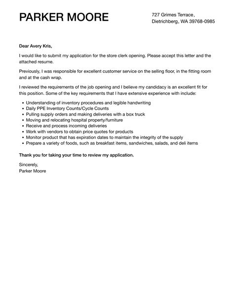 Store Clerk Cover Letter Velvet Jobs