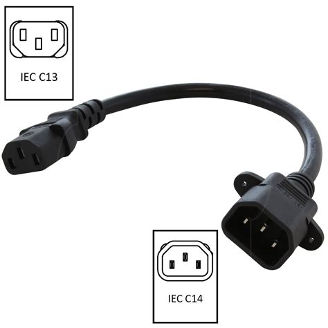 1ft 13a Iec C14 Sheet E It Plug With Mounting Holes To Iec C13 Connector Ac Connectors