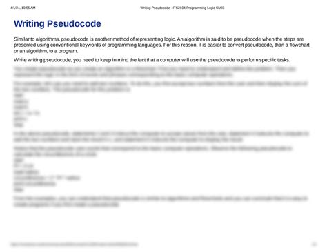 Solution Writing Pseudocode Its2104 Programming Logic Su03 Studypool