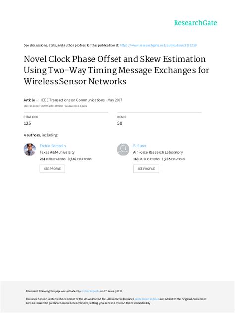 pdf novel clock phase offset and skew estimation using two way timing