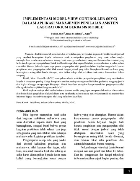 pdf implementasi model view controller mvc dalam aplikasi manajemen