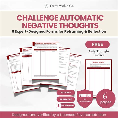 Challenge Negative Thoughts 6 Page Cbt Workbook Bundle Anxiety