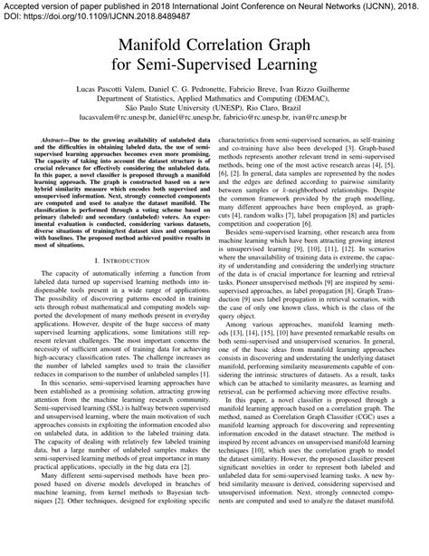 Pdf Manifold Correlation Graph For Semi Supervised Learning