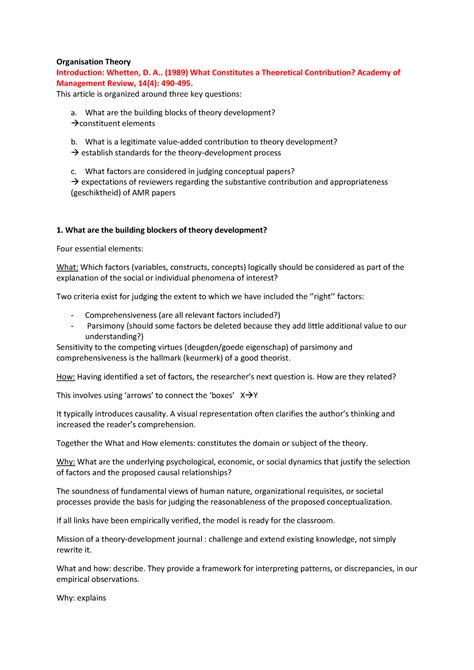Summaries Organization Theory Organisation Theory Introduction