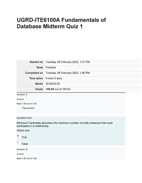 Ugrd Ite6100a Fundamentals Of Database Midterm Quiz 1 Ugrd Ite6100a