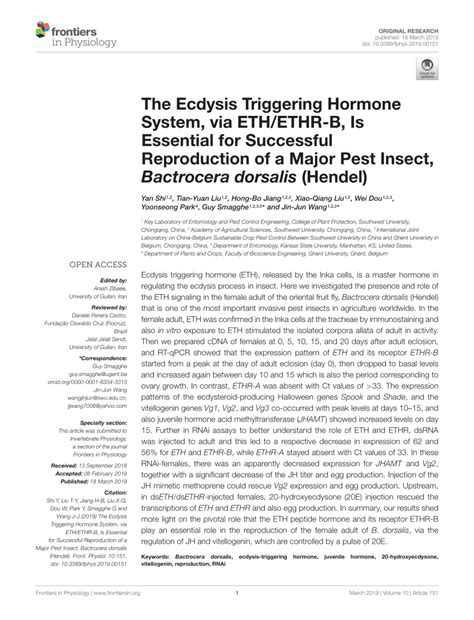 Pdf Citation The Ecdysis Triggering Hormone System Via Ethethr B