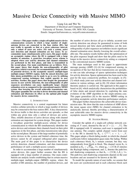 Pdf Massive Device Connectivity With Massive Mimo
