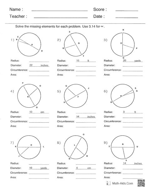 Geometry Circle Review Worksheet Answer Key