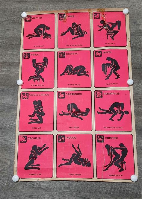 Sex Positions Zodiac Astrology Chart 1970s Original Blacklight Vintage