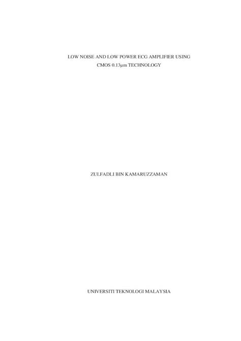 Pdf Low Noise And Low Power Ecg Amplifier Using Cmos Namun Begitu