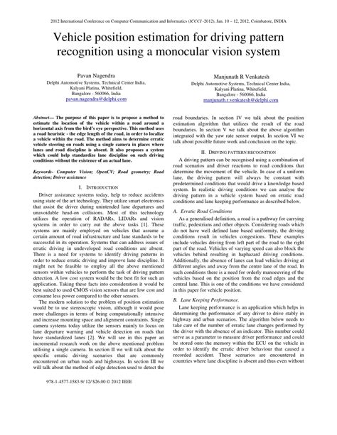 pdf vehicle position estimation for driving pattern recognition using a monocular vision system