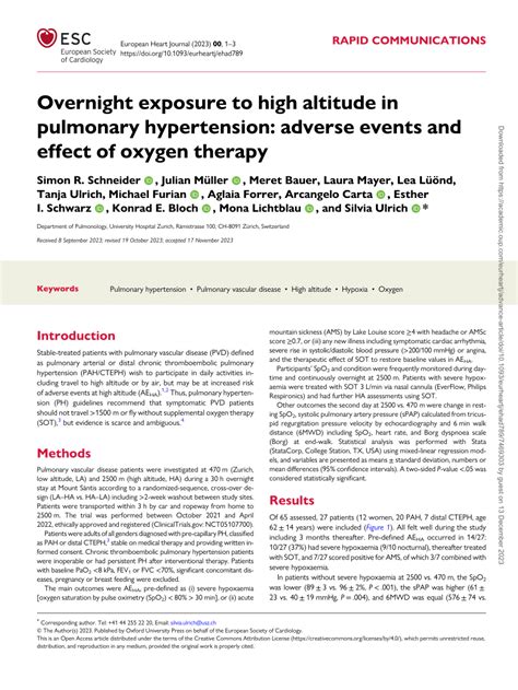 Pdf Overnight Exposure To High Altitude In Pulmonary Hypertension Adverse Events And Effect