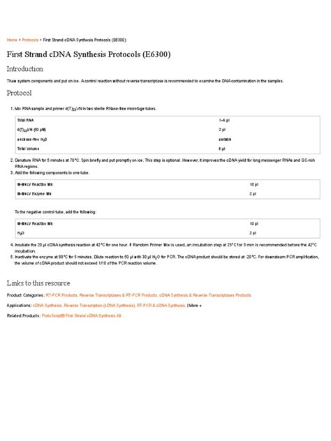 first strand cdna synthesis protocols e6300 neb pdf complementary dna reverse